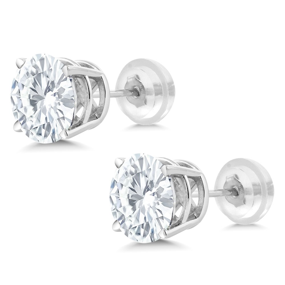 14K White Gold Forever Classic Moissanite from Charles & Colvard Stud Earrings For Women (1.60 Cttw, Round 6MM)