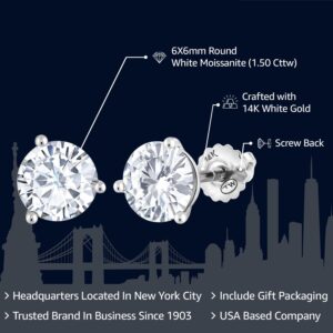 14K White Gold Forever Classic Moissanite from Charles & Colvard Stud Earrings For Women (1.60 Cttw, Round 6MM)