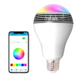 smart light bulb with bluetooth speaker and controlled rgb multi color adjustable and dimmable by wireless app music speaker bulb