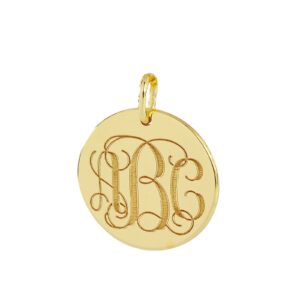 soul jewelry 3 initials monogram charm pendant solid 10k gold 1/2 inch dainty small round disc deep laser engraving gc06 (0)