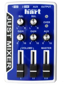 just mixer audio mixer - battery/usb powered portable pocket audio mixer w/ 3 stereo channels (3.5mm) plus on/off switch/blue