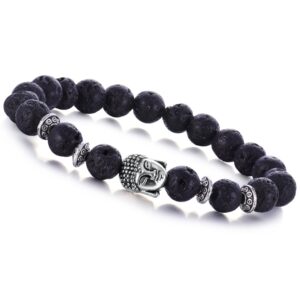 joya gift natural volcano stone 8mm round beads buddha head gemstone chakra bracelet for women charms men jewelry