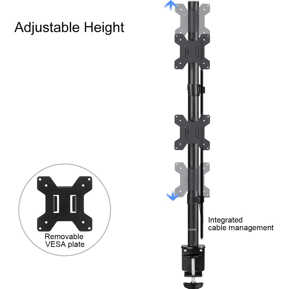 suptek Dual LED LCD Monitor Stand up Desk Mount for 2 / Two Screens up to 27 inch Extra Tall 31.5" Pole Heavy Duty Fully Adjustable Stand Vertical Array (MD6802)