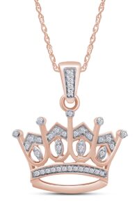 jewel zone us natural diamond crown pendant necklace in 14k rose gold over sterling silver