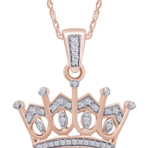 Jewel Zone US Natural Diamond Crown Pendant Necklace in 14K Rose Gold Over Sterling Silver