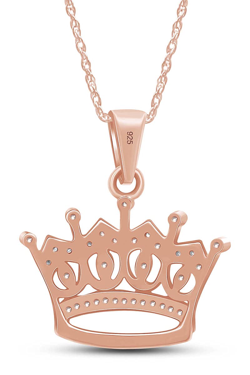 Jewel Zone US Natural Diamond Crown Pendant Necklace in 14K Rose Gold Over Sterling Silver