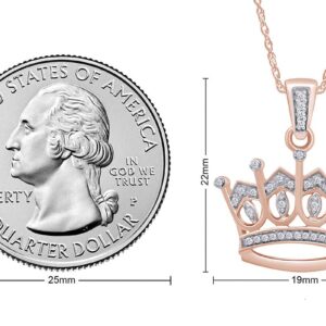 Jewel Zone US Natural Diamond Crown Pendant Necklace in 14K Rose Gold Over Sterling Silver