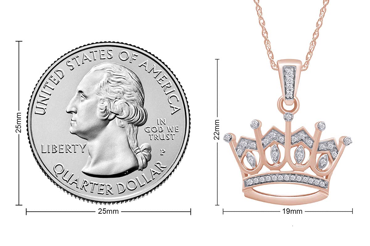 Jewel Zone US Natural Diamond Crown Pendant Necklace in 14K Rose Gold Over Sterling Silver