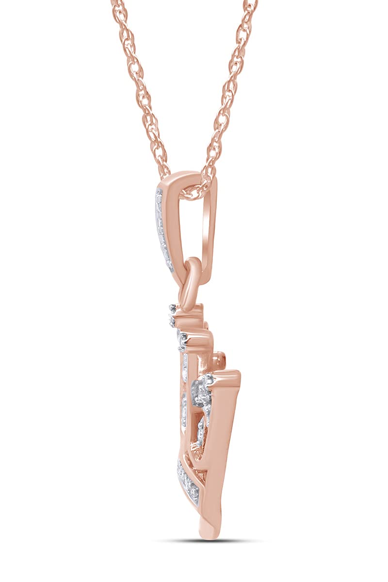 Jewel Zone US Natural Diamond Crown Pendant Necklace in 14K Rose Gold Over Sterling Silver