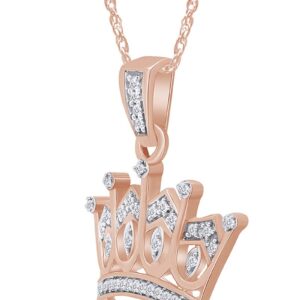 Jewel Zone US Natural Diamond Crown Pendant Necklace in 14K Rose Gold Over Sterling Silver