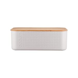 bodum 11740-01 bistro bread box small bread box, plastic, wood, white, 19.39 x 29.4 x 10.7 cm