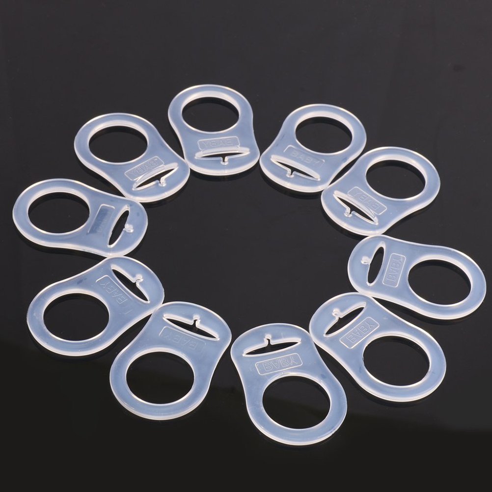 FENICAL 10 Pieces Pacifier Silicone Adapter Rings Baby Holder and Clip MAM-Compatible (Soft &Transparent)