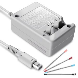 3ds charger kit, 3ds metal retractable stylus pen for nintendo 3ds/3ds xl/3ds ll, 3ds charger compatible with nintendo 3ds/ new 3ds xl/dsi/dsi xl/2ds/ 2ds xl wall plug adapter (100-240v)