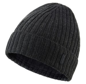 connectyle outdoor classic bassic men 's warm winter hats thick knit long cuff beanie cap with lining, 55 60cm, black