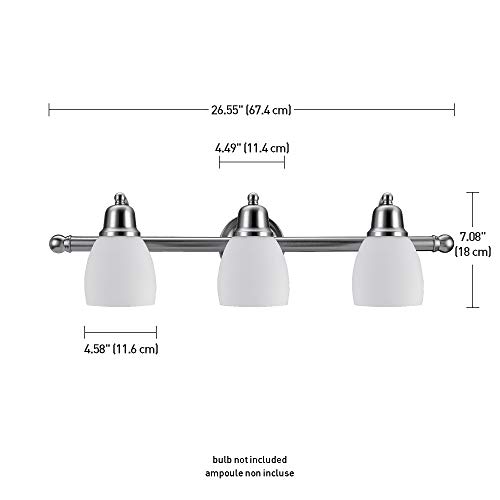 Globe Electric 51229 Jayden 5-Piece All-in-One Bathroom Set, Satin Nickel, 3-Light Vanity Light with White Opal Glass Shades, Towel Bar, Toilet Paper Holder, Towel Ring, Robe Hook