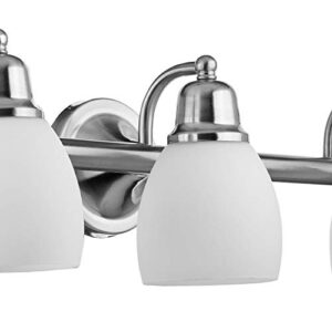 Globe Electric 51229 Jayden 5-Piece All-in-One Bathroom Set, Satin Nickel, 3-Light Vanity Light with White Opal Glass Shades, Towel Bar, Toilet Paper Holder, Towel Ring, Robe Hook