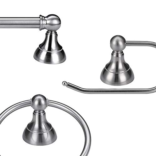 Globe Electric 51229 Jayden 5-Piece All-in-One Bathroom Set, Satin Nickel, 3-Light Vanity Light with White Opal Glass Shades, Towel Bar, Toilet Paper Holder, Towel Ring, Robe Hook