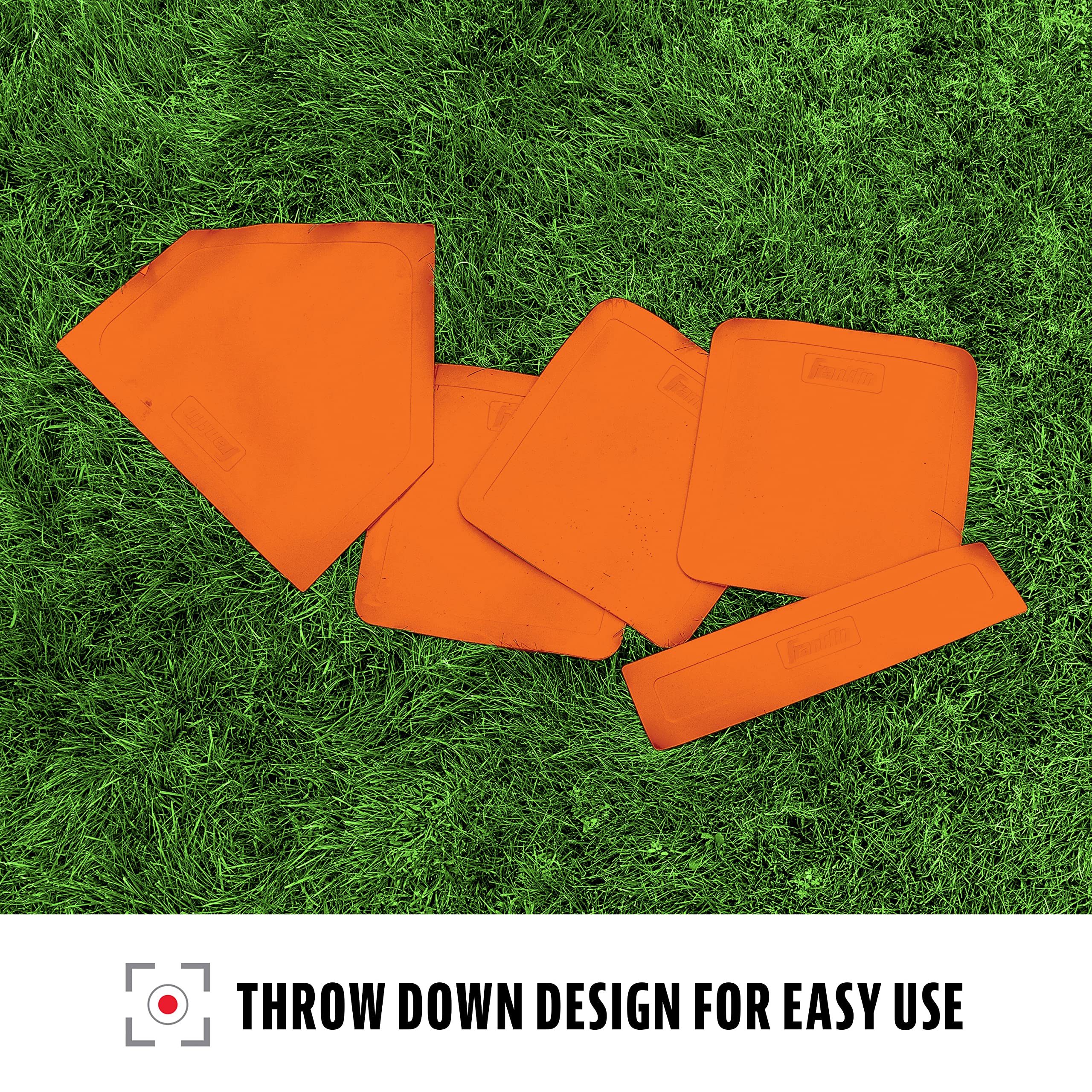 Franklin Sports Thrown Down Baseball Bases with Home Plate and Pitcher's Rubber - Rubber Base Set Perfect for Baseball, Teeball, and Kickball - Five Piece Orange