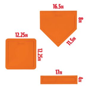 Franklin Sports Thrown Down Baseball Bases with Home Plate and Pitcher's Rubber - Rubber Base Set Perfect for Baseball, Teeball, and Kickball - Five Piece Orange