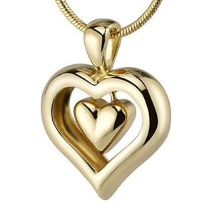 18k gold finish cremation jewelry urn heart pendant memorial keepsake locket necklace for ashes and 20" gold chain, the eternity heart