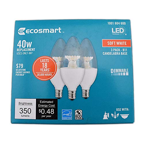 EcoSmart 40W Equivalent Soft White Clear LED Light Bulbs B11 Candelabra Base (3-Pack)