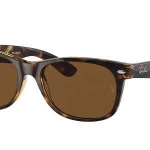 Ray-Ban RB2132 NEW WAYFARER Square Sunglasses for Men for Women + BUNDLE with Designer iWear Eyewear Kit (Tortoise/B-15 Brown Polarized)