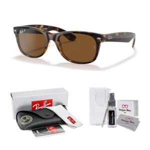 Ray-Ban RB2132 NEW WAYFARER Square Sunglasses for Men for Women + BUNDLE with Designer iWear Eyewear Kit (Tortoise/B-15 Brown Polarized)