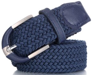 marino golf belts for men - braided woven stretch belts comes with a gift box - navy - small (32-36")