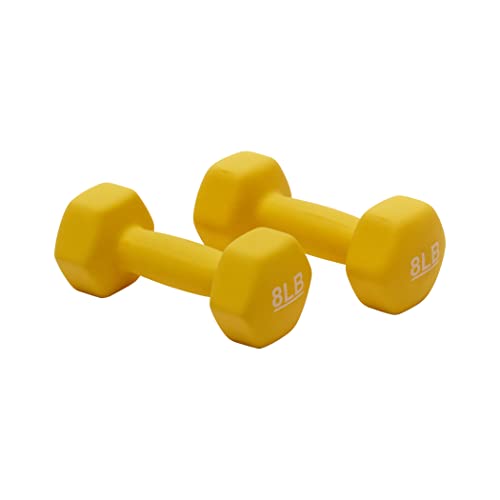 Amazon Basics Neoprene Coated Hexagon Workout Dumbbell Hand Weight, 8 pound, Set of 2, Yellow