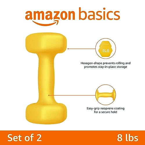 Amazon Basics Neoprene Coated Hexagon Workout Dumbbell Hand Weight, 8 pound, Set of 2, Yellow