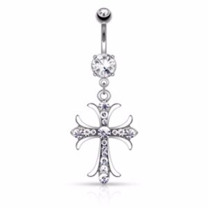 celtic cross with paved gems dangle wildklass navel ring (sold by piece)