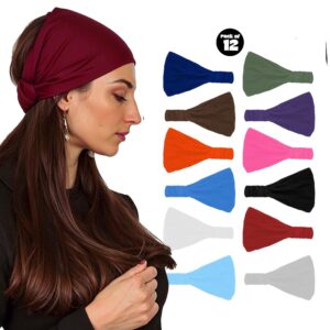 coveryourhair wide headbands for women - cotton thick headbands for women - (12 pack wide headbands)