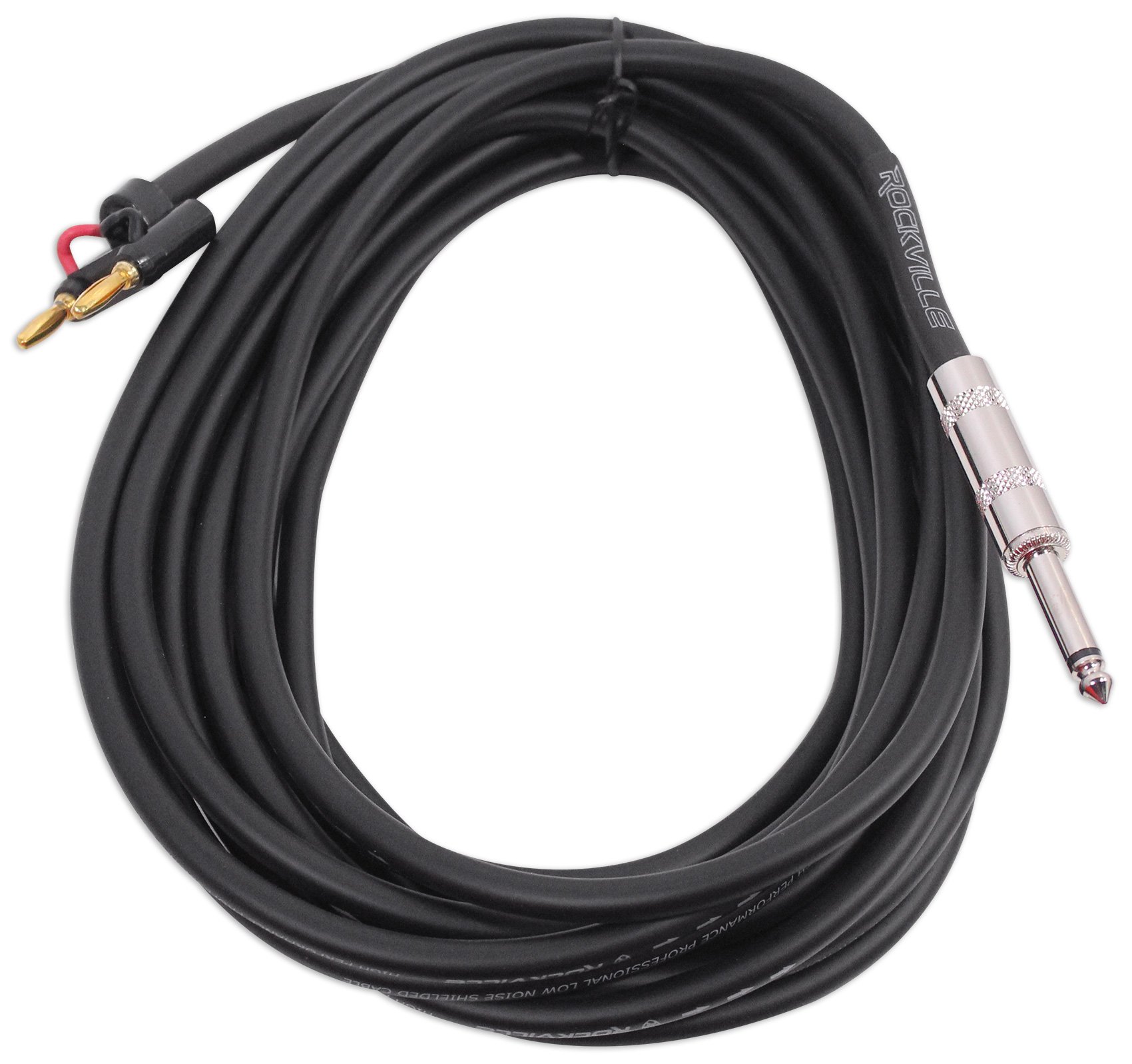 Rockville RCXBN20 20 Foot 1/4" TS to Banana Speaker Cable, 16 Gauge, 100% Copper