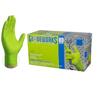 gloveworks hd green nitrile industrial disposable gloves, 8 mil, latex-free, raised diamond texture, large, case of 1000