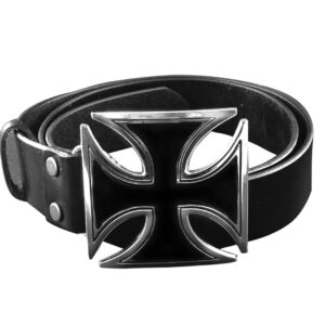 Mens Iron Huge Cross Buckle Biker Trucker Genuine Cowhide Leather Belt Black