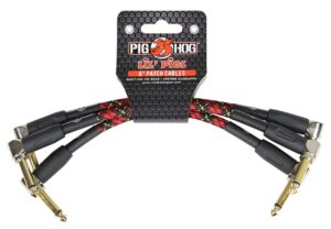 pig hog phlil6pl lil' pigs right-angle 1/4" vintage tartan plaid instrument patch cables, 6" (3 pack)