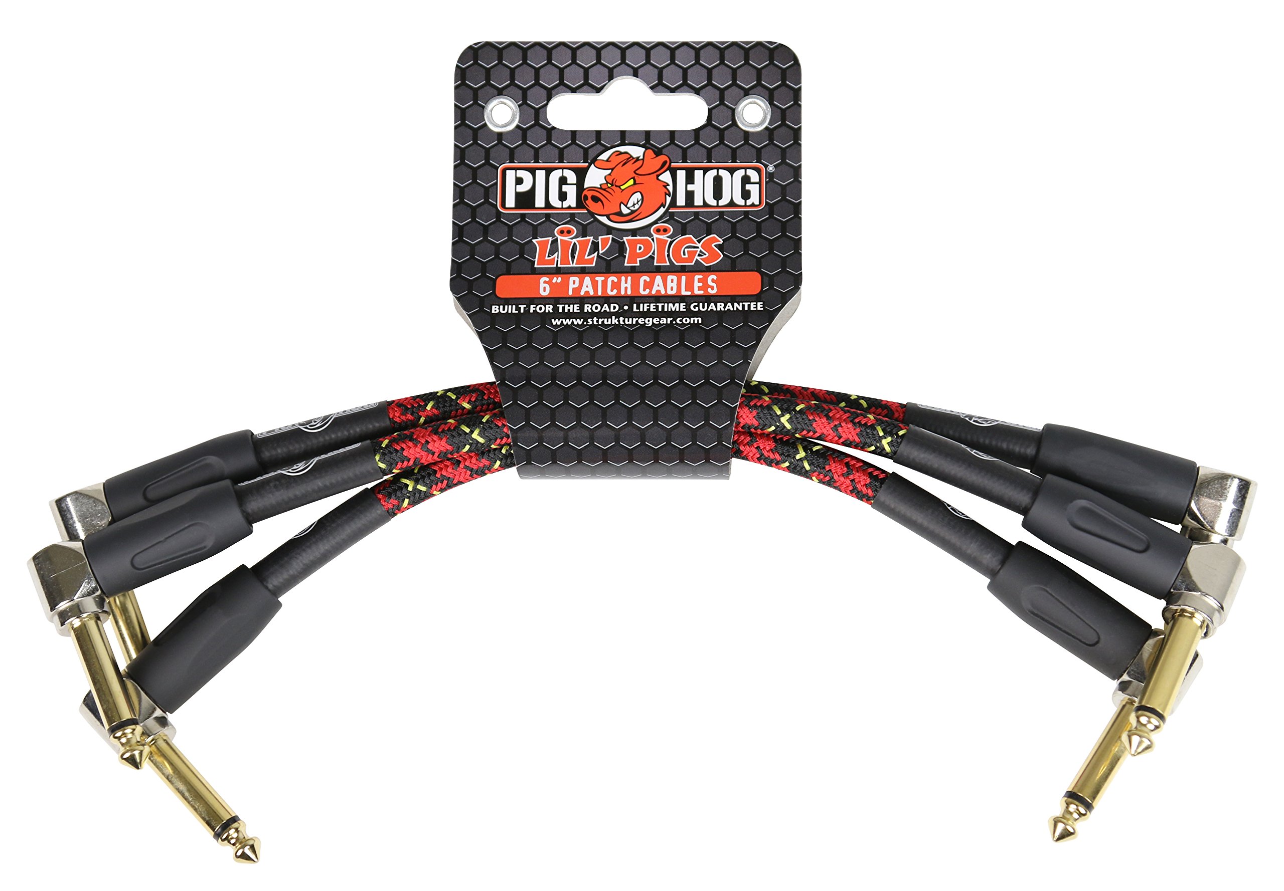 Pig Hog PHLIL6PL Lil' Pigs Right-Angle 1/4" Vintage Tartan Plaid Instrument Patch Cables, 6" (3 Pack)