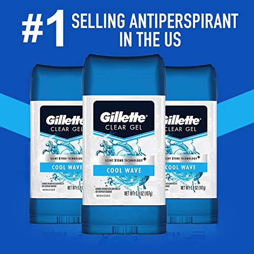 Gillette Antiperspirant Deodorant for Men, Cool Wave Scent, Clear Gel, 3.8 Oz (Pack of 3)