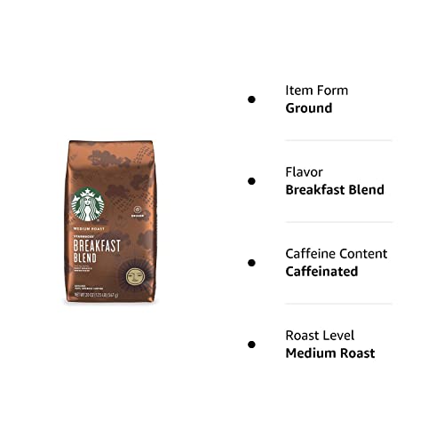 Starbucks Medium Roast Ground Coffee — Breakfast Blend — 100% Arabica — 1 bag (20 oz.) Great Holiday Gift