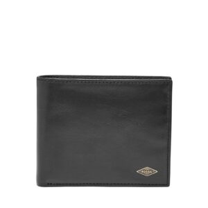 fossil men's ryan leather rfid-blocking bifold with coin pocket wallet, black, (model: ml3736001)