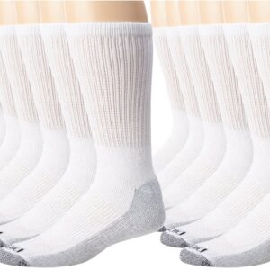 Dickies Men's Dri-tech Moisture Control Crew Socks Multipack, White (12 Pairs), Shoe Size: 6-12