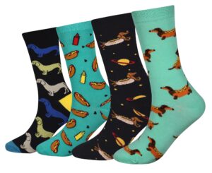 wish island men's 4/5 packs dachshund dog gifts socks crazy hot dog novelty casual dress socks (dachshund dog - 4 pairs)