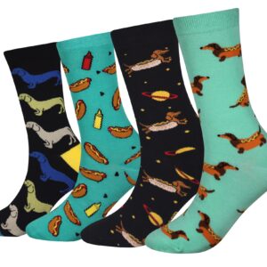 Wish Island Men's 4/5 Packs Dachshund Dog Gifts Socks Crazy Hot Dog Novelty Casual Dress Socks (Dachshund Dog - 4 pairs)