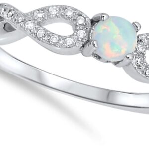 Infinity Knot Round White Simulated Opal Ring New .925 Sterling Silver Band Size 8