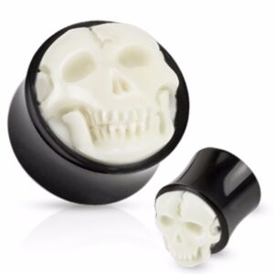 bone skull hand carved inlay with organic horn wildklass saddle plug (sold as a pair)