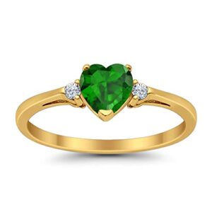 blue apple co. heart promise ring simulated emerald round cubic zirconia yellow tone plated 925 sterling silver, size-8