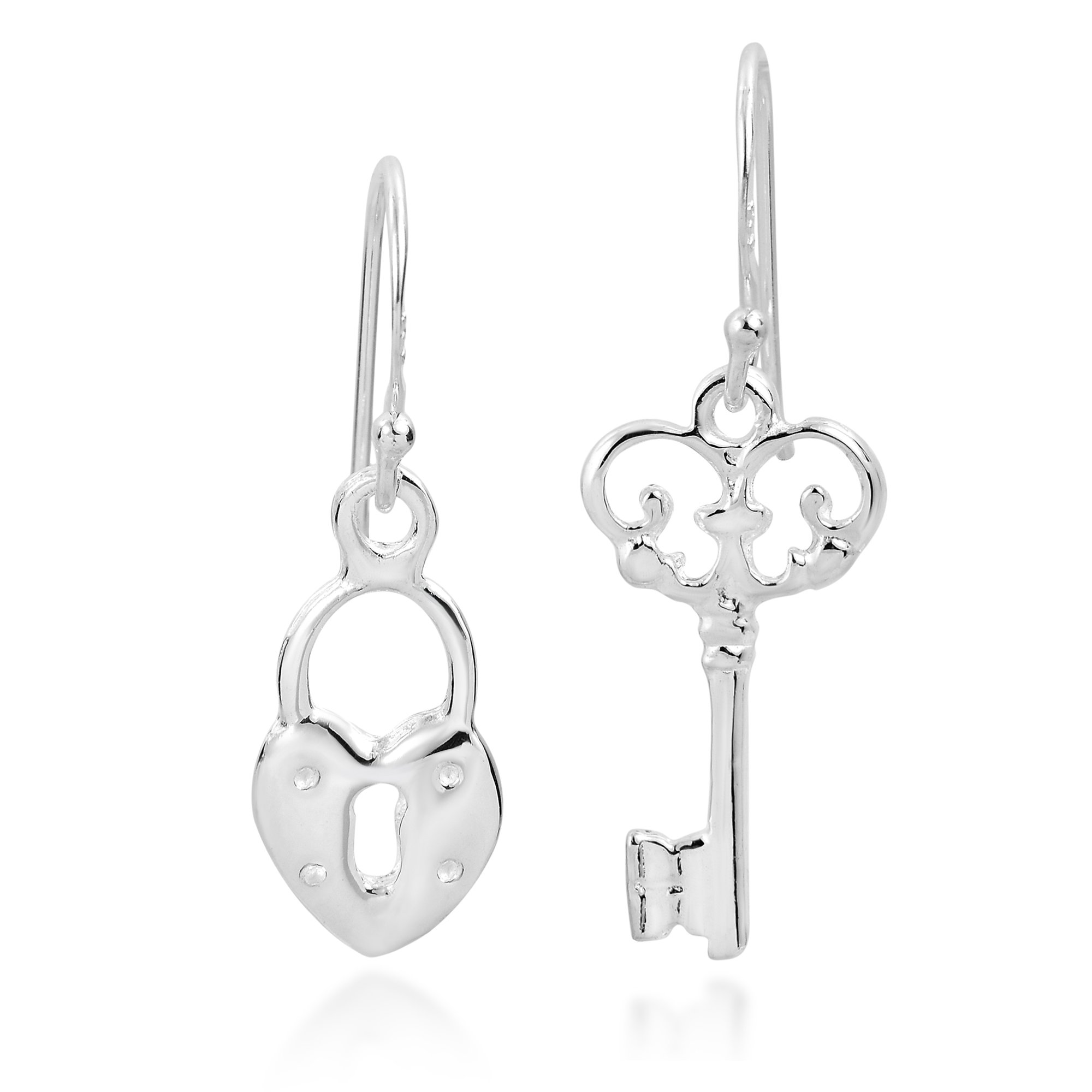 AeraVida Classy Key to My Loving Heart Lock .925 Sterling Silver Dangle Earrings | Casual Sterling Silver Dangle Earring for Women | Jewelry Gift