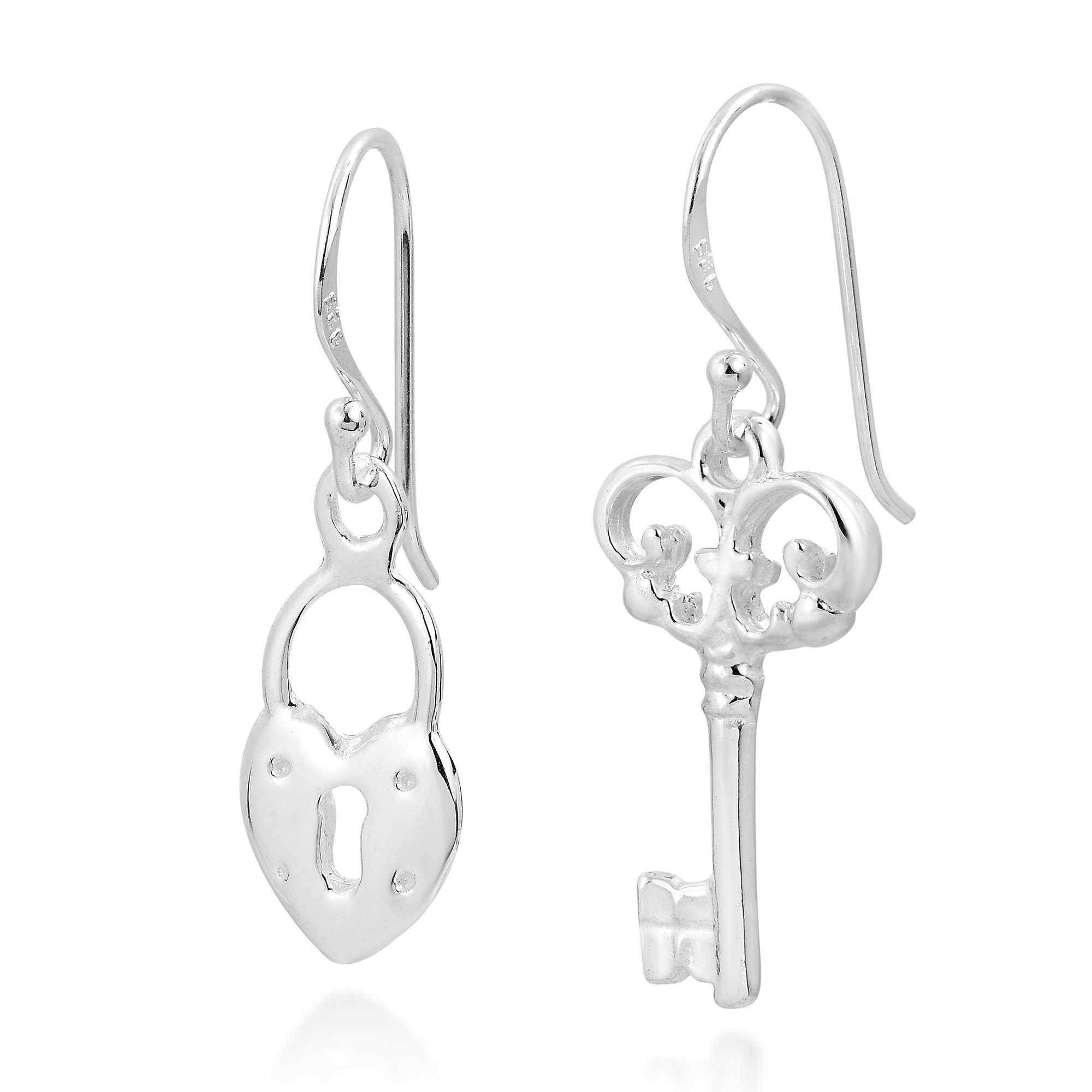 AeraVida Classy Key to My Loving Heart Lock .925 Sterling Silver Dangle Earrings | Casual Sterling Silver Dangle Earring for Women | Jewelry Gift