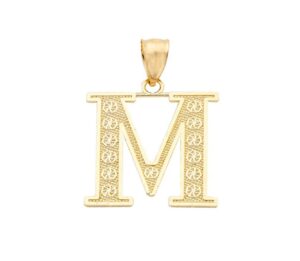 lovebling 10k yellow gold diamond cut a to z alphabet initial letter charm necklace pendant (small) (m) (0.78")