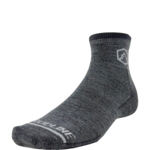 cloudline merino wool running socks for men and women - light cushion, breathable, moisture wicking, made in usa - granite, size large, 1 pair